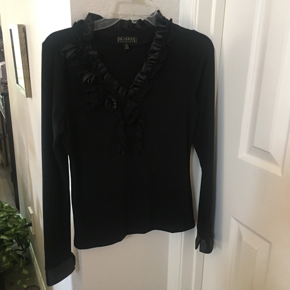 Picadilly Fashion | Tops | Darling Black Ruffled Neckline Top Small ...